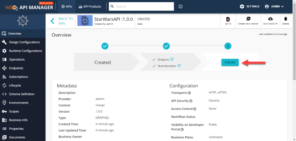 Cómo crear y publicar una API GraphQL en WSO2 API Manager